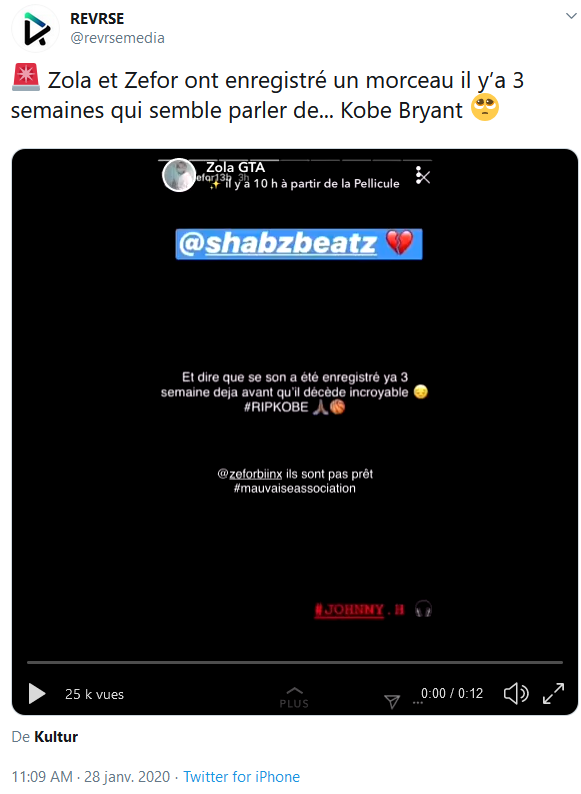 Zefor et Zola rendent hommage à Kobe Bryant